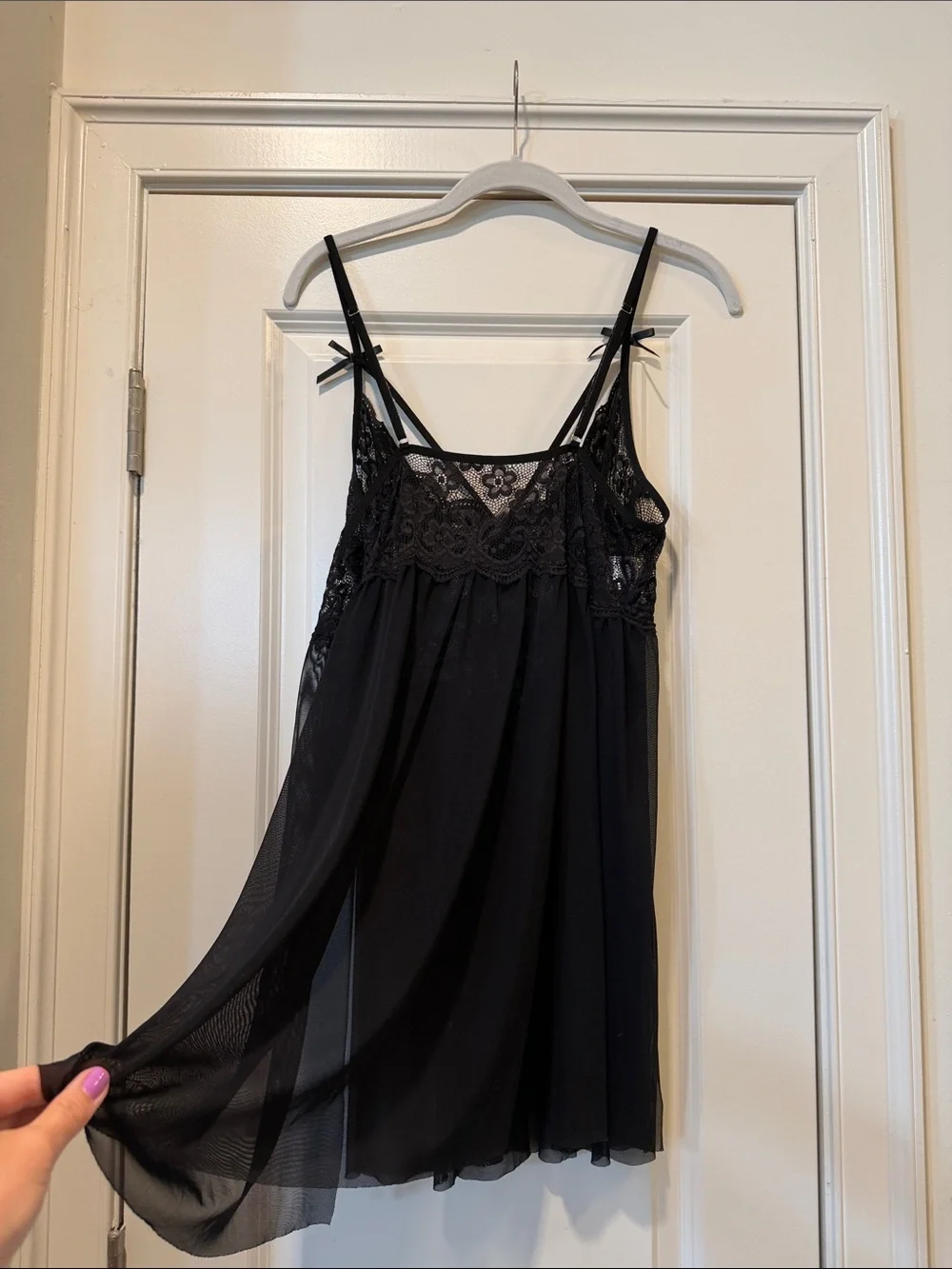 Unbranded | Intimates & Sleepwear | Black Sheer Slip Dress With Lace ...